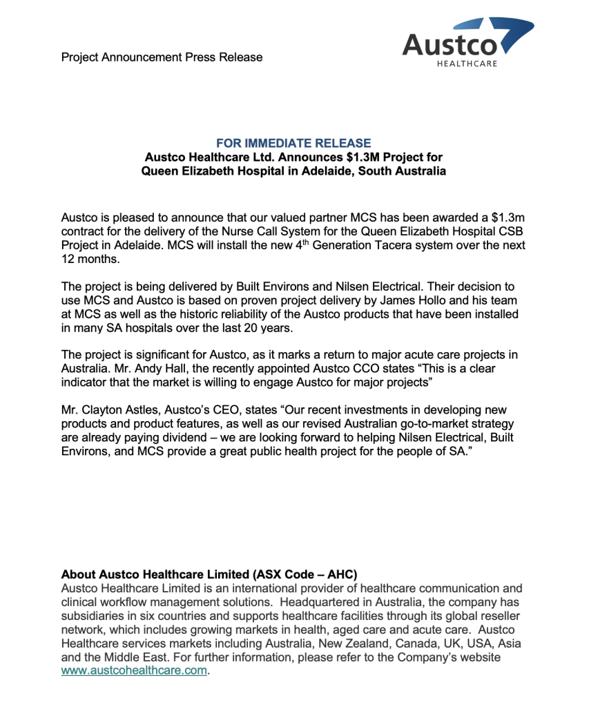 Austco Announces 1.3M project in Adelaide, South Australia - Austco ...